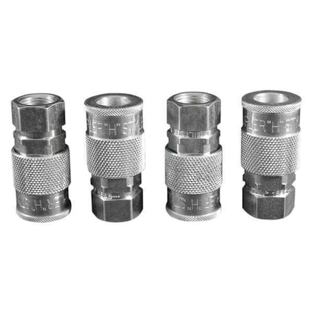 Milton H Style Coupler, 3/8" FNPT, PK4, Steel S-1835-4 | Zoro