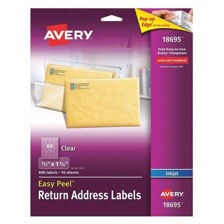 Avery Dennison Clear Inkjet Label, 60-Up, PK600 18695 | Zoro