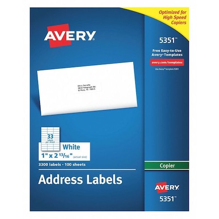AVERY Copy Labels,1x2-3/4,3300/Bx,PK3300 (5351) | Zoro