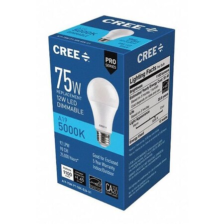 Cree LED Lamp, A19, 75W A19-75W-P1-50K-E26-U1 | Zoro