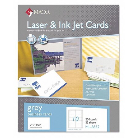 Maco 2 x 3-1/2" Laser & Inkjet Gray Business Card, Pk250 MML-8552 | Zoro