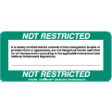 Labelmaster Not Restricted, Shipping Label, Pk500 B45 | Zoro