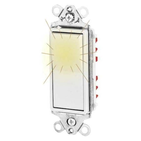 Bryant Illuminated Wall Switch, White, 3-Way Type 9903GLW | Zoro