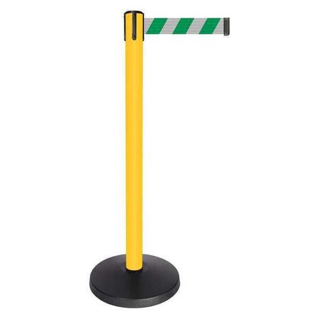 Queueway Barrier Post with Belt, Yellow, 10 ft Length, 40 in Post ...
