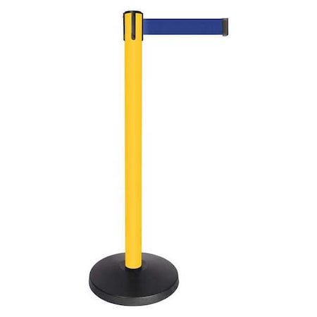 Queueway Barrier Post with Belt, Yellow, 10 ft Length, 40 in Post ...