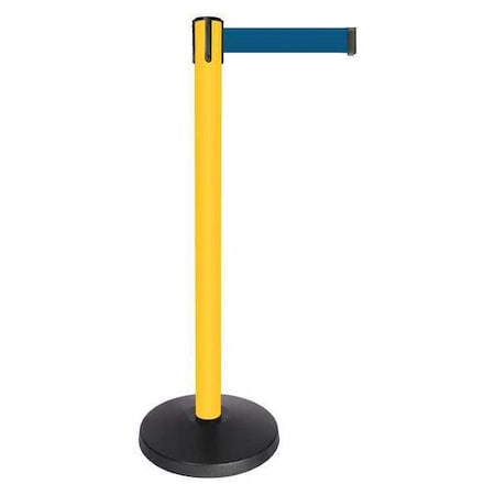 Queueway Barrier Post with Belt, Yellow, 10 ft Length, 40 in Post ...
