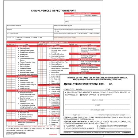 Jj Keller Annual Vehicle Inspection Report/Label, Carbon, Annual ...
