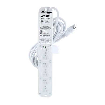 Leviton Outlet Strip, Surge, Rack Mounted, 6 5-15R, 5-15P, 15 ft ...