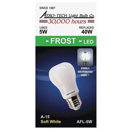 Aero-Tech LED Lamp, A15 Bulb Shape, 5.0W, 450 lm AFL-5W | Zoro