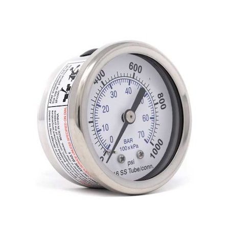 Pic Gauges Industrial Pressure Gauge, 0 to 1,000 psi, 2 in Dial, 1/4 in ...