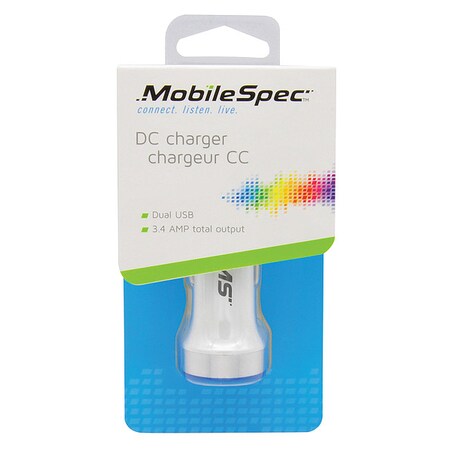 Mobilespec USB Car Charger, 2 Output Connectors MBS01106 | Zoro