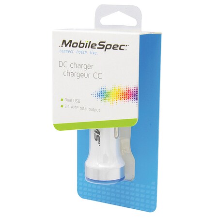 Mobilespec USB Car Charger, 2 Output Connectors MBS01106 | Zoro