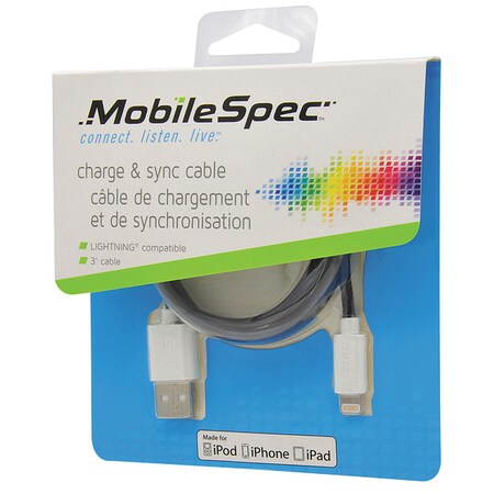 Mobilespec Charger/Sync USB Cable, 3 ft Cable Length MBS06241 | Zoro