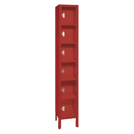 Lyon Box Locker, (1) Wide, (6) Tier, Steel, Red, Powder Coated Finish ...