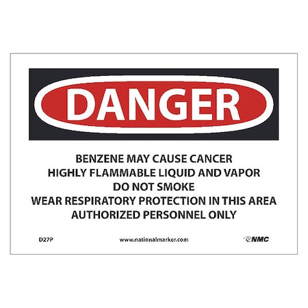 Nmc Danger Benzene May Cause Cancer Sign, D27P D27P | Zoro