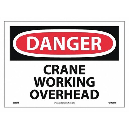 Nmc Danger Crane Working Overhead Sign, 10 in Height, 14 in Width ...