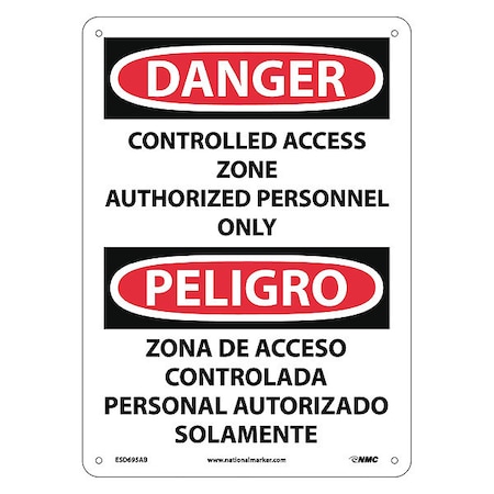 Nmc Danger Controlled Access Zone Sign - Bilingual, ESD695AB ESD695AB ...
