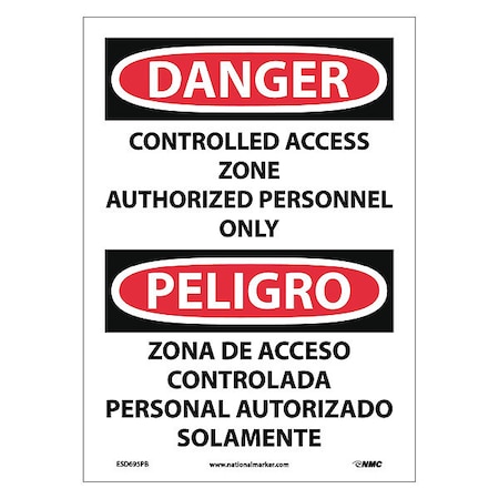 Nmc Danger Controlled Access Zone Sign - Bilingual, ESD695PB ESD695PB ...