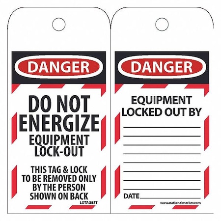 Nmc Danger Do Not Energize Equipment Lock-Out Tag, Pk25 LOTAG8ST | Zoro