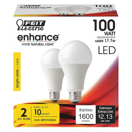Feit Electric LED, 16.5 W, A19, Medium Screw (E26), PK2 OM100/930CA10K ...