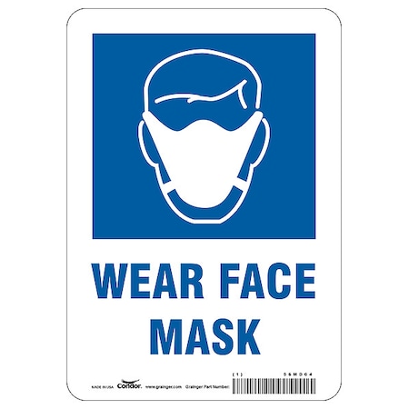 Condor Wear Face Mask Sign, 7" W x 10" H, English, Plastic, White ...