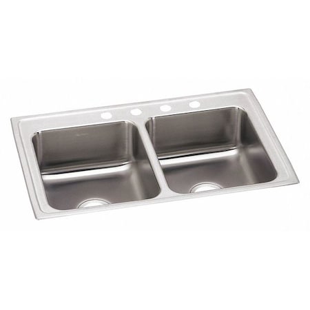 Elkay Lustertone SS, Equal 2 Bowl Top Mnt Sink, Drop-In Mount, MR2 Hole, Lustrous Satin ...