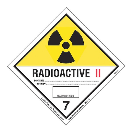 Labelmaster Radioactive II Label, Worded, PK50 HML15S | Zoro