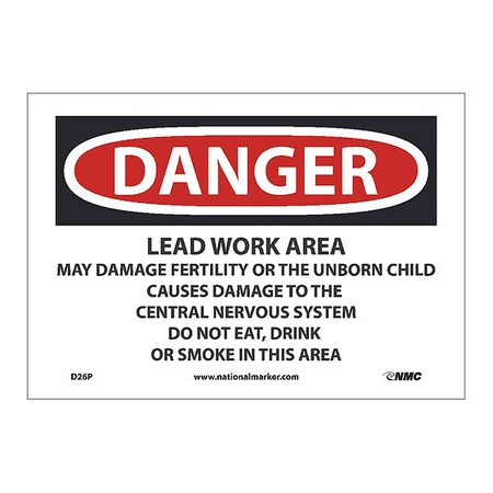 Nmc Danger Lead Work Area Sign, D26P D26P | Zoro
