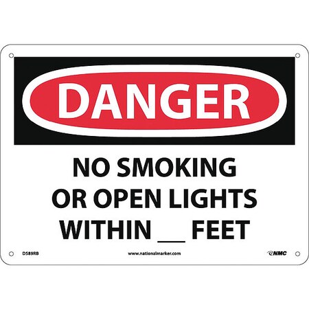 Nmc Danger No Smoking Or Open Lights Within __Feet Sign, D589RB D589RB ...