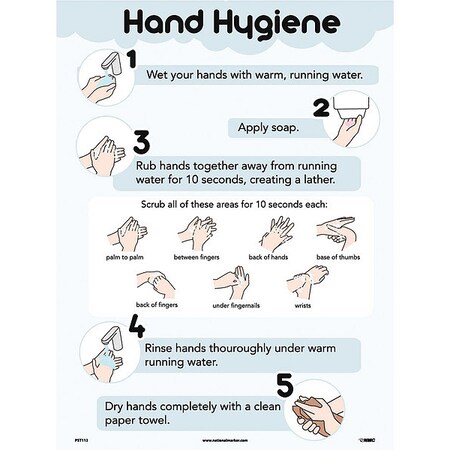 Nmc Hand Hygiene Poster, 24 in H x, 18 in W, Laminated Paper PST112 | Zoro