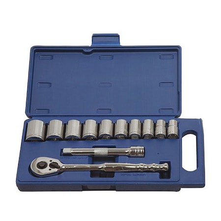 WILLIAMS 1/2" Socket Tool Set,1/2",12pcs.,SAE, High Polished Chrome - 50667