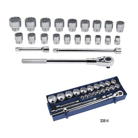 WILLIAMS 3/4" Socket/Tool Set,3/4" D,12Pt,23pcs.,Met, Chrome plated - 33914