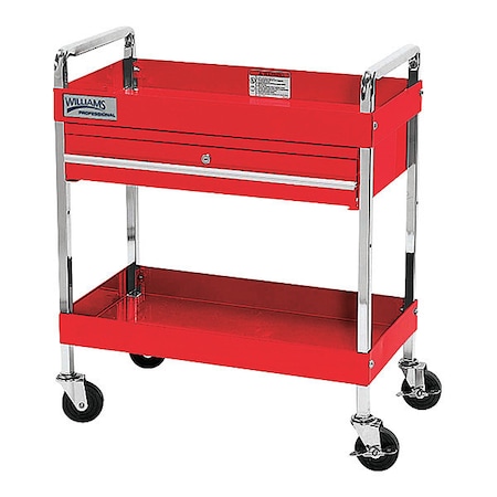 Snap-On 18 ga. Heavy Duty Steel Service Cart, 30", Red, 2 Shelves, 2 ...