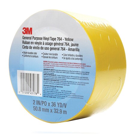 3M Vinyl Tape, 2" x 36 yd., Yellow 764 | Zoro