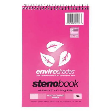 Roaring Spring Steno Notebook, Colored Paper, 6x9, PK24 12370 | Zoro