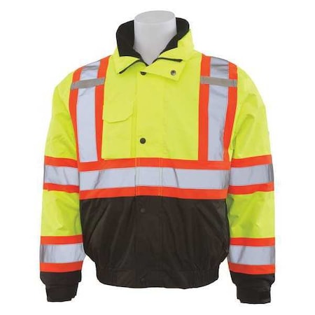 Erb Safety Bomber Jacket, Class 3, Hi-Viz, Lime, L 61691 | Zoro