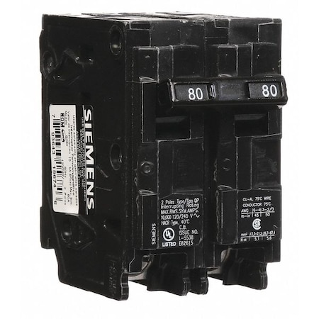 SIEMENS 80A, 2 pole Miniature Circuit Breaker, Q, 120/240V AC, - Q280