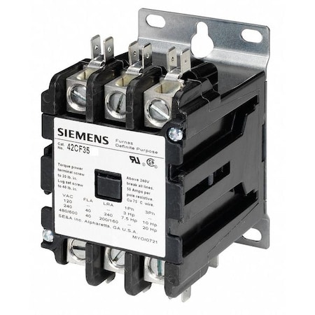 Siemens Contactor, DP, 40A, 3P, 240VAC, Open 42CF35AG | Zoro
