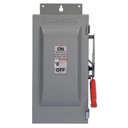 Siemens Fusible Safety Switch, Heavy Duty, 600V AC, 3PST, 100 A, NEMA 1 ...