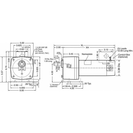 Dayton DC Gearmotor, 70 in-lb Max. Torque, 165 RPM Nameplate RPM, 90V ...