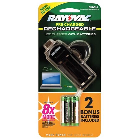 Rayovac Battery Charger, USB Port, NiMH, NiCd PS19-2B GENA | Zoro