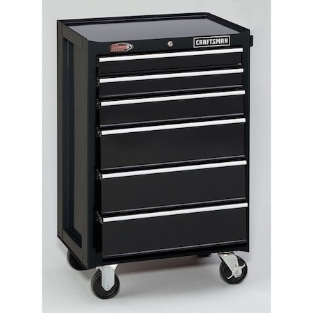 Craftsman Heavy-Duty Rolling Cabinet, 6 Drawer, Black, Steel, 26-1/2" W ...