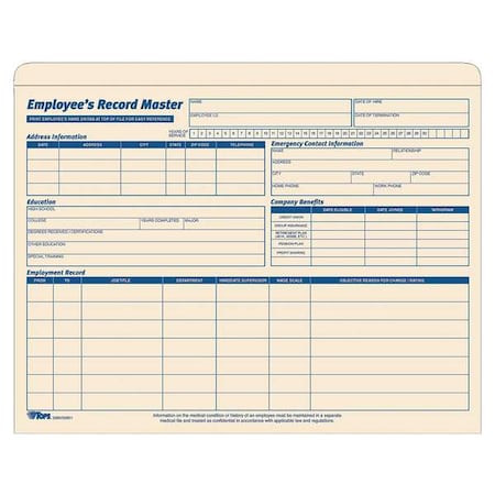 Tops Employee Record File Jacket, PK15 TOP32801 | Zoro