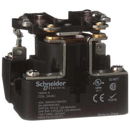 Schneider Electric Open Power Relay, Surface Mounted, DPST-NO, 24V AC ...