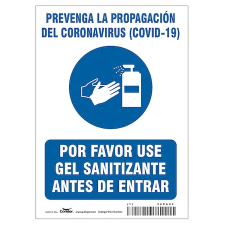 Condor Spanish Use Hand Sanitizer Sign, 10 in Height, 7 in Width ...