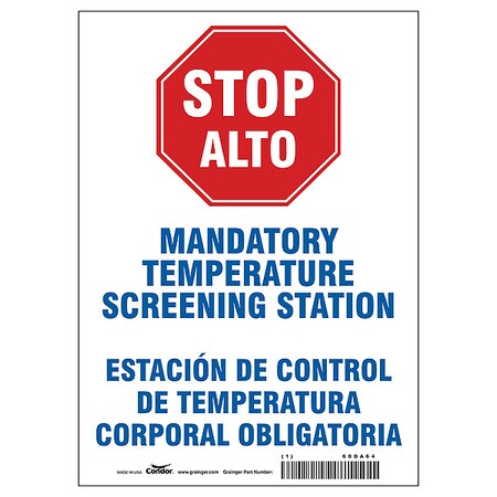 Condor Bilingual Temperature Screening Sign, HWB770T1410 HWB770T1410 | Zoro