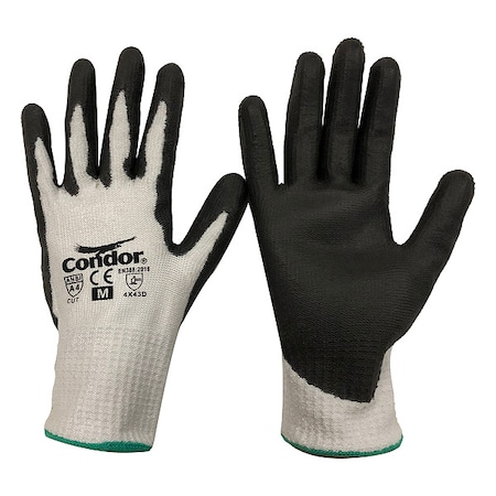 Condor Cut-Resistant Coated Gloves, A4 Cut Level, 10 ga, Black, White ...