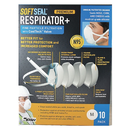 Softseal Soft Seal Face Mask, N95, M, 10PK 16-90084 | Zoro