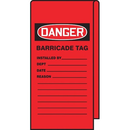 Accuform Wrap 'n Stick Tags, Danger Barricade, 12x3-1/8in, Vinyl, 25/PK ...