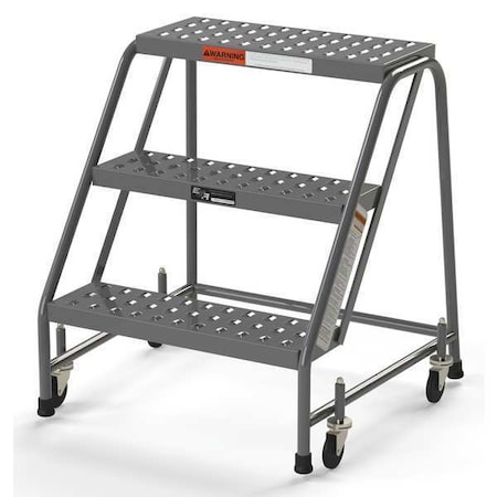 Ega Industrial Step Stool, 3 Steps, 24"W Perforated Tread, No Handrails ...